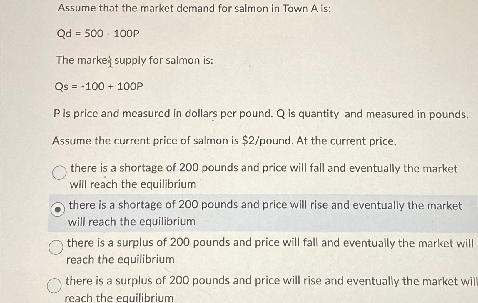 Solved Assume that the market demand for salmon in Town A | Chegg.com