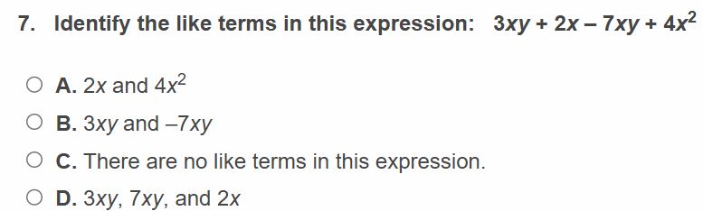 Solved Identify the like terms in ﻿this expression: | Chegg.com