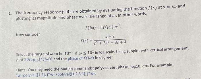Solved 1. The frequency response plots are obtained by | Chegg.com
