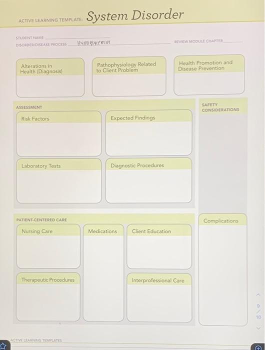 ACTIVE LEARNING TEMPLATE System Disorder STUDENT NALE | Chegg.com