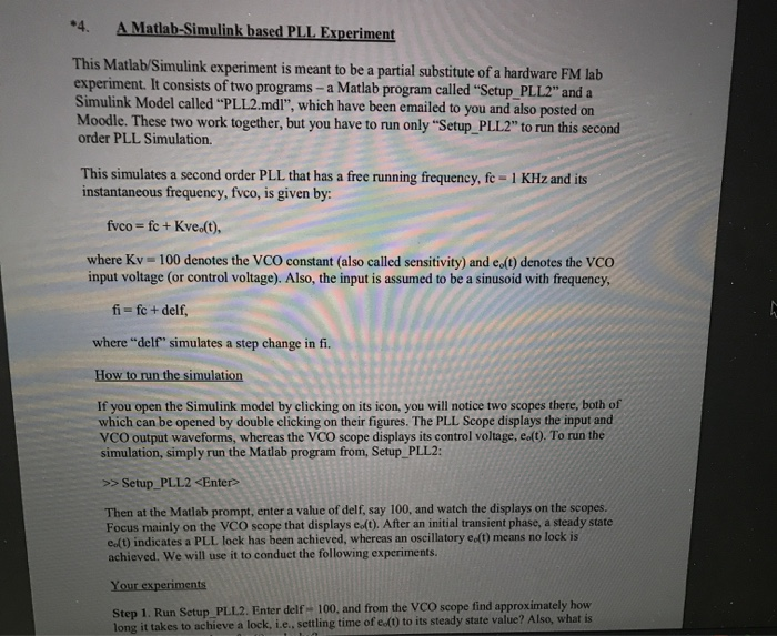 A Matlab-Simulink based PLL Experiment 4. This | Chegg.com