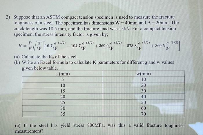 Solved Suppose that an ASTM compact tension specimen is used | Chegg.com