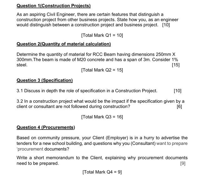 Solved Question 1(Construction Projects)As an aspiring Civil | Chegg.com