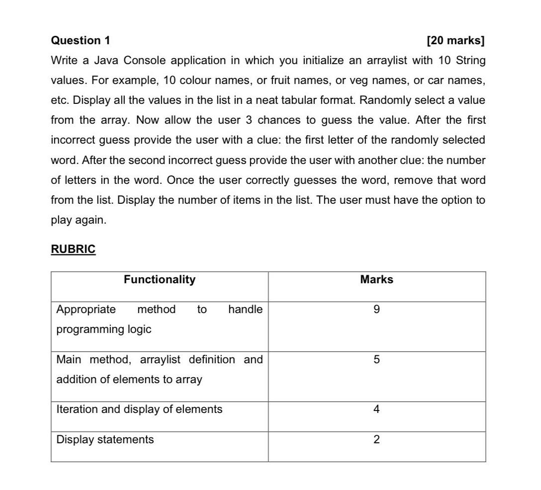 Solved Question 1 20 Marks Write A Java Console Chegg