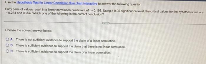 Solved Use the Hypothesis Test for Linear Corrolation flow | Chegg.com