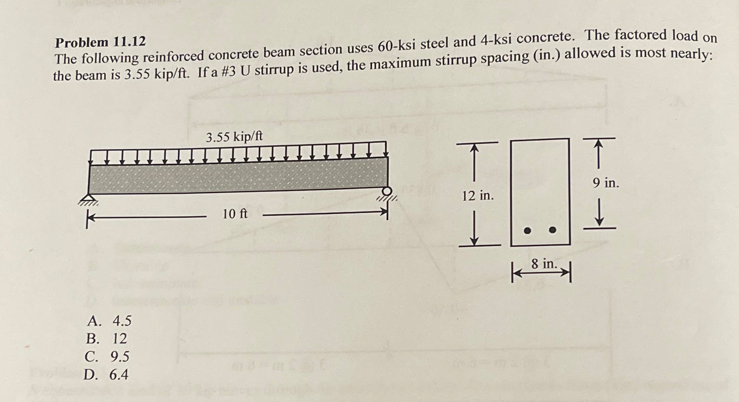 Solved Problem 11.12The following reinforced concrete beam | Chegg.com Solved Problem 11.12The following reinforced concrete beam | Chegg.com