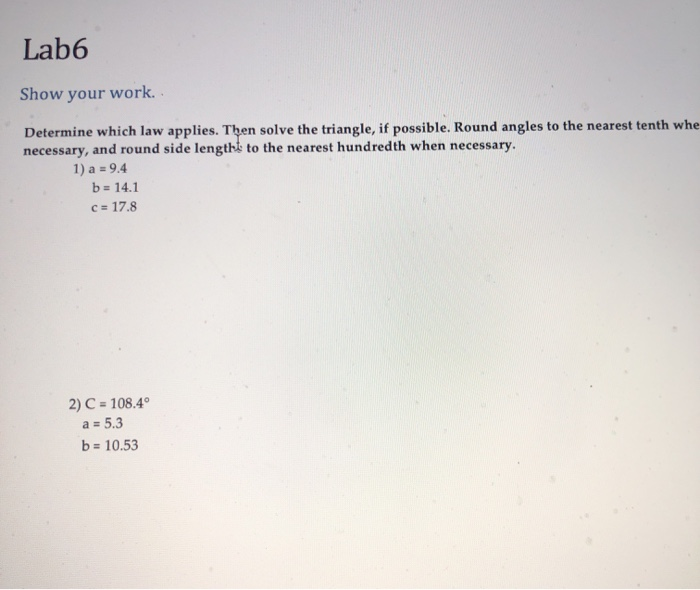 Solved Lab6 Show your work. Determine which law applies. | Chegg.com