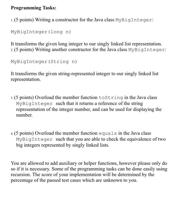 Solved We are going to implement a Java class for big | Chegg.com