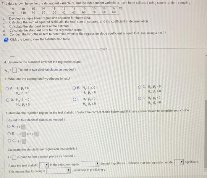 Solved Develop a simple linear regression equation for these | Chegg.com