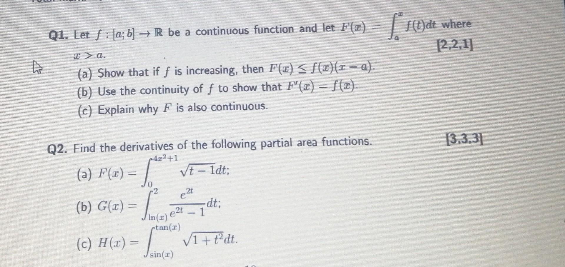 Q1. Let f:[a;b]→R be a continuous function and let | Chegg.com