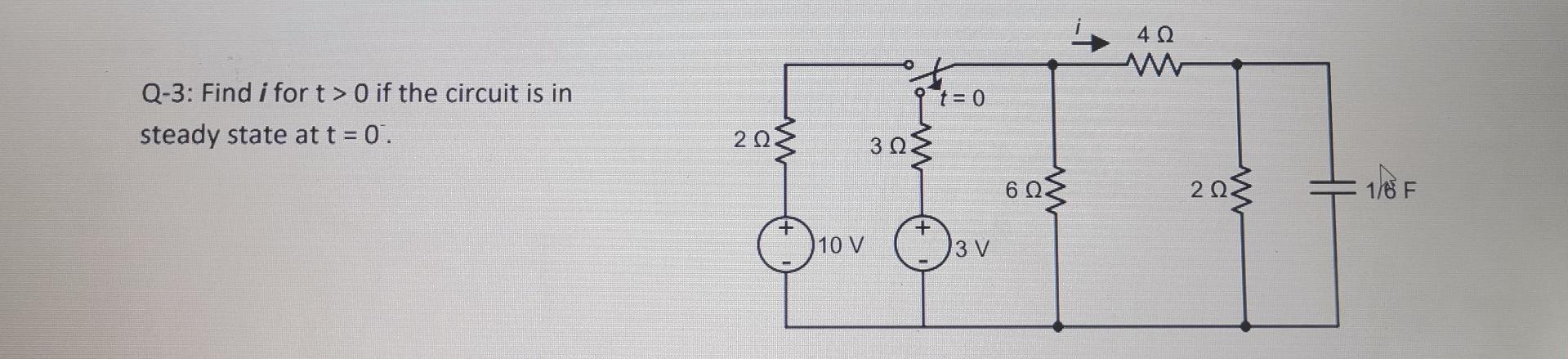 Solved Q-3: Find i for t>0 if the circuit is in steady state | Chegg.com