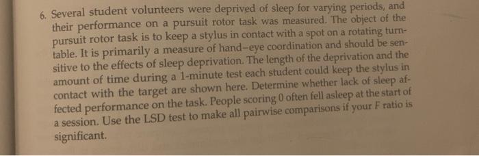 Solved 6. Several student volunteers were deprived of sleep | Chegg.com