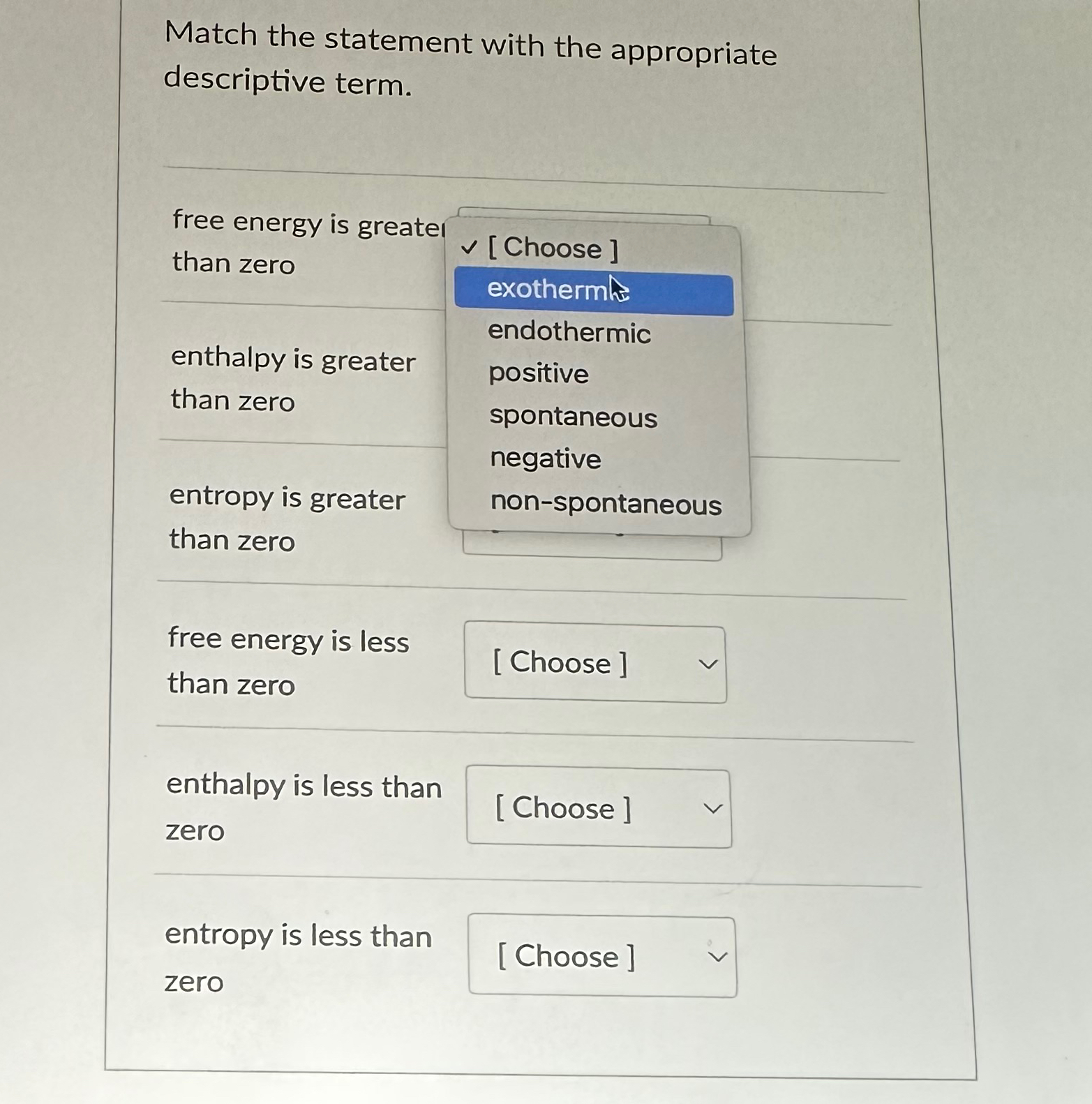 Match the statement with the appropriate descriptive | Chegg.com