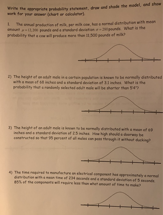 Solved the appropriate probability statement. draw and shade | Chegg.com