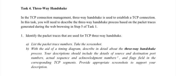 Solved Task 4. Three-Way Handshake In the TCP connection | Chegg.com