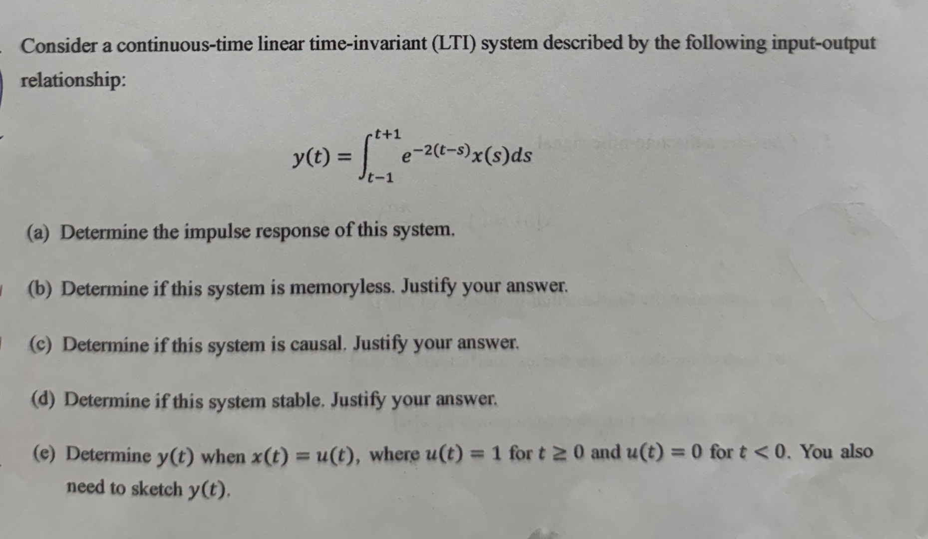 Consider A Continuous Time Linear Time Invariant