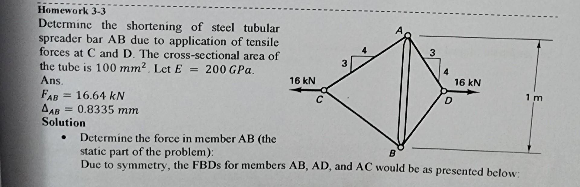 Solved Determine the shortening of steel tubular spreader | Chegg.com