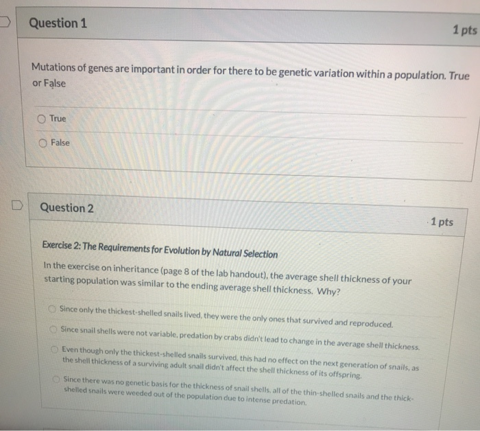 Solved 1 pts Question 1 Mutations of genes are important in | Chegg.com