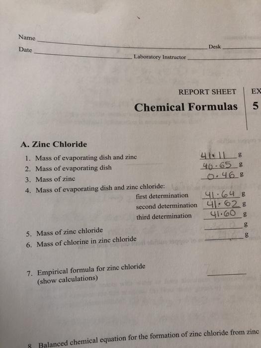 Solved Name Date Desk Laboratory Instructor EX REPORT SHEET | Chegg.com