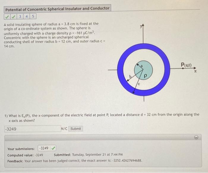 Solved Potential of Concentric Spherical Insulator and | Chegg.com