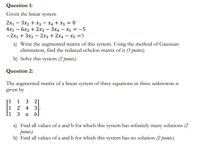 Solved Question 1:Given the linear | Chegg.com