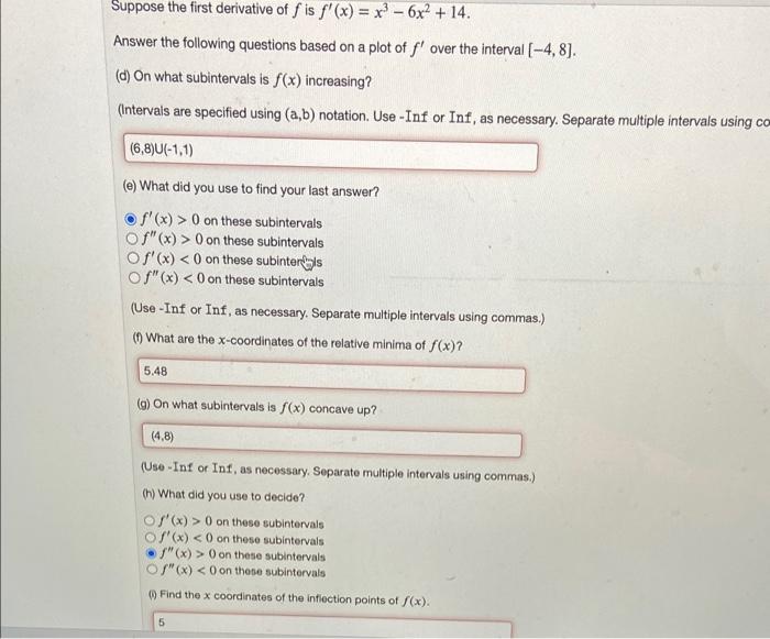 Solved Suppose the first derivative of fis f'(x) = x? - 6x2 | Chegg.com