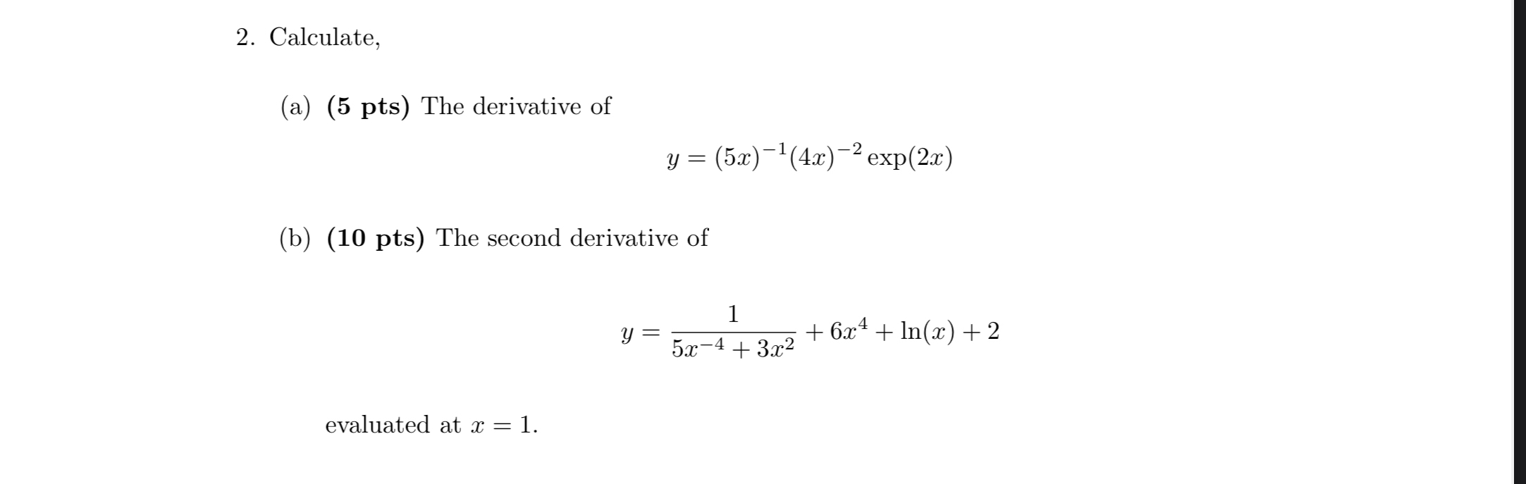 Solved Calculate,(a) (5 ﻿pts) ﻿The derivative | Chegg.com