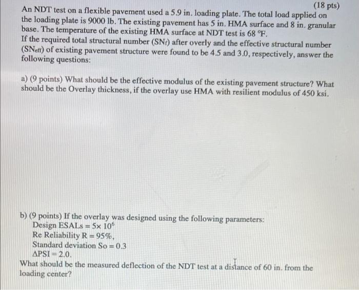 Solved (18 pts) An NDT test on a flexible pavement used a | Chegg.com