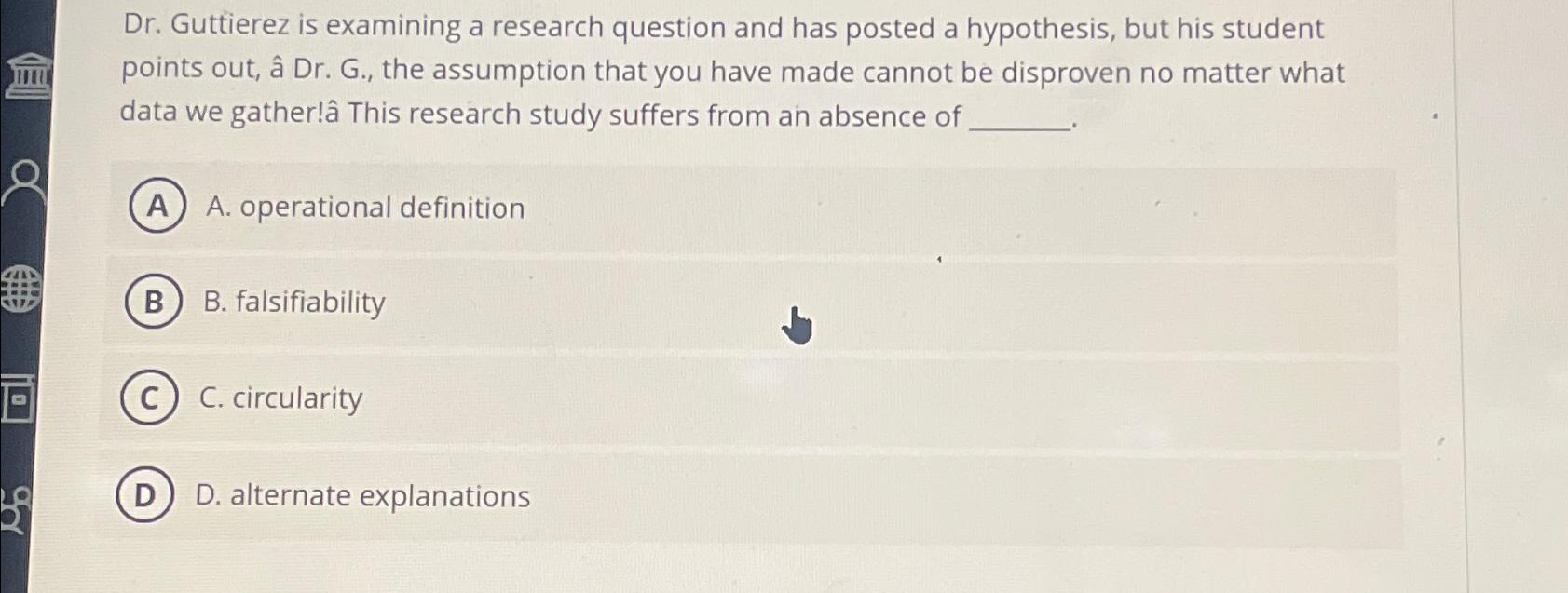 Solved Dr. Guttierez is examining a research question and | Chegg.com Solved Dr. Guttierez is examining a research question and | Chegg.com
