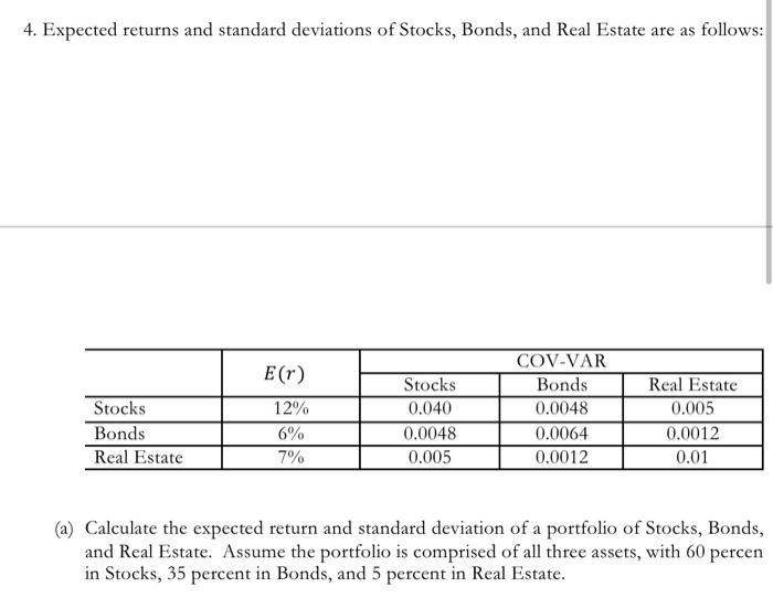Solved 4. Expected returns and standard deviations of | Chegg.com