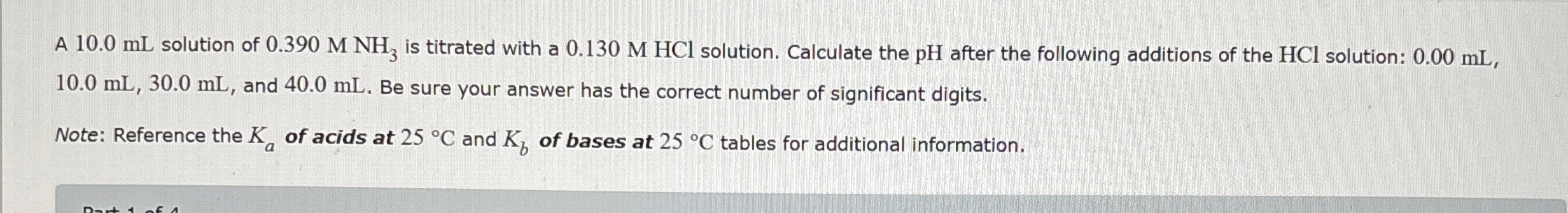 Solved A 10.0 ﻿mL solution of 0.390MNH3 ﻿is titrated with a | Chegg.com