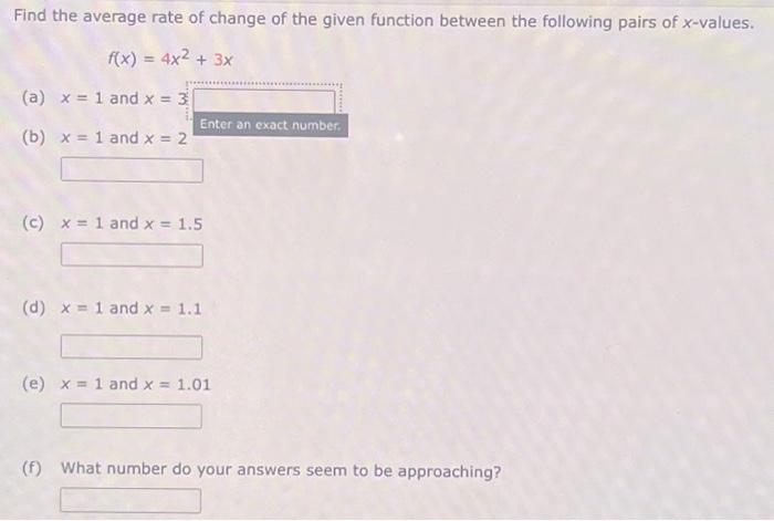 Solved Find the average rate of change of the given function | Chegg.com