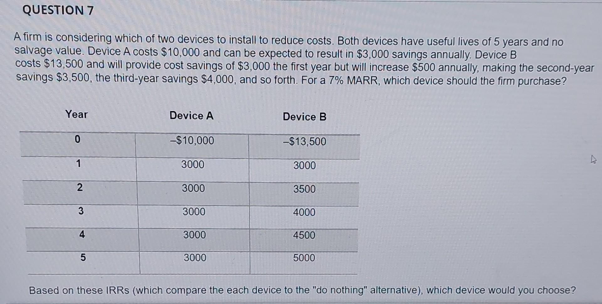 Solved A firm is considering which of two devices to install | Chegg.com