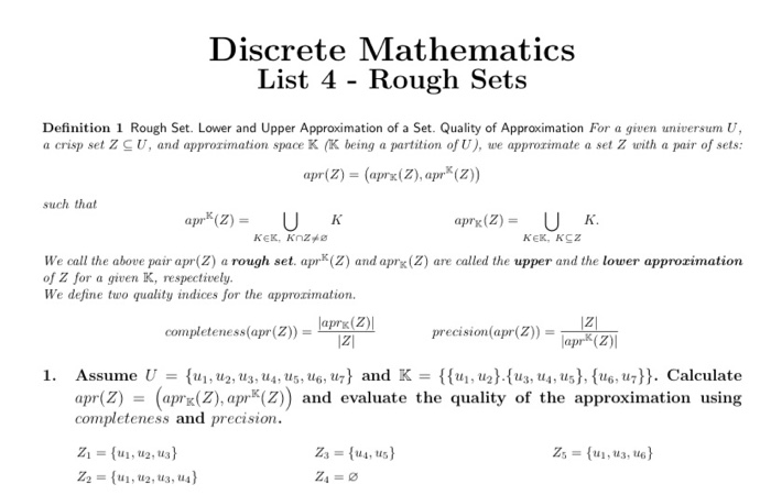 Discrete Mathematics List 4 - Rough Sets KEK, Kny | Chegg.com