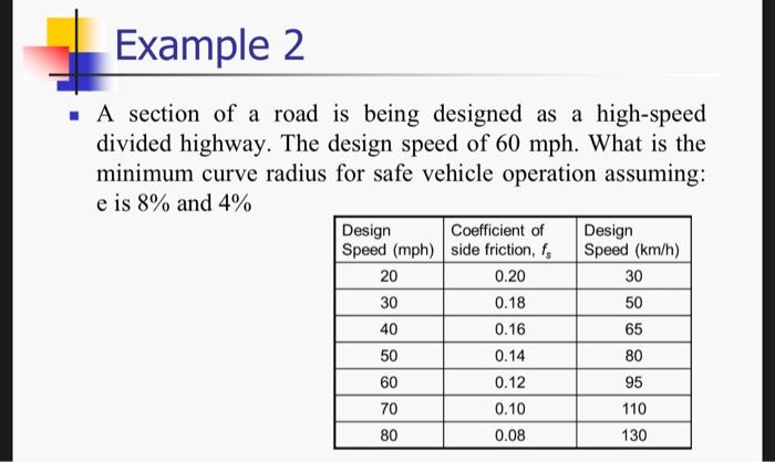 Solved Example 2 . A section of a road is being designed as | Chegg.com