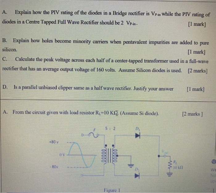 Solved A. Explain how the PIV rating of the diodes in a | Chegg.com