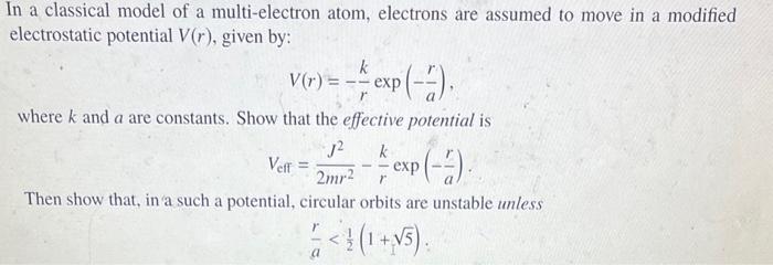 Solved In a classical model of a multi-electron atom, | Chegg.com
