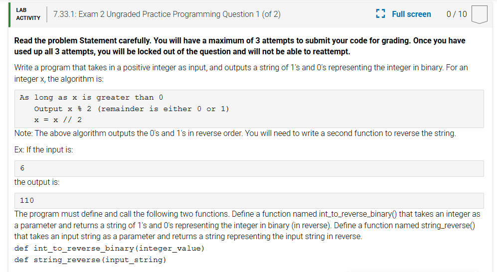 Solved Read the problem Statement carefully. You will have a | Chegg.com