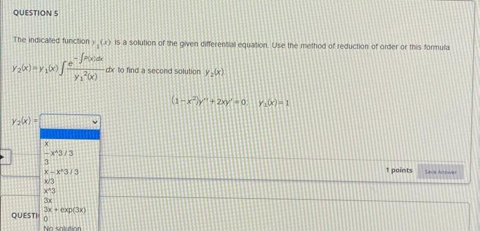 Solved The indicated function y1(x) is a solution of the | Chegg.com