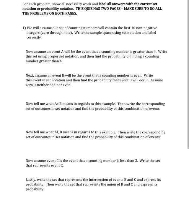 Solved For each problem, show all necessary work and label | Chegg.com