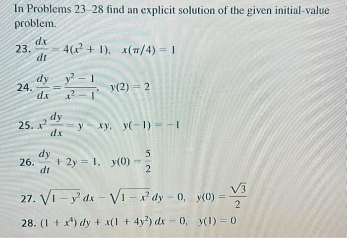 Solved In Problems 23-28 find an explicit solution of the | Chegg.com