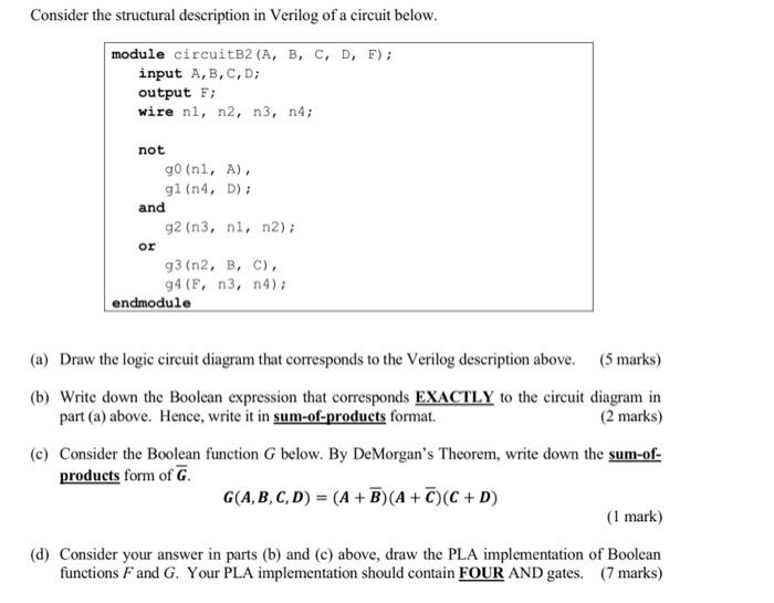 Solved Consider the structural description in Verilog of a | Chegg.com