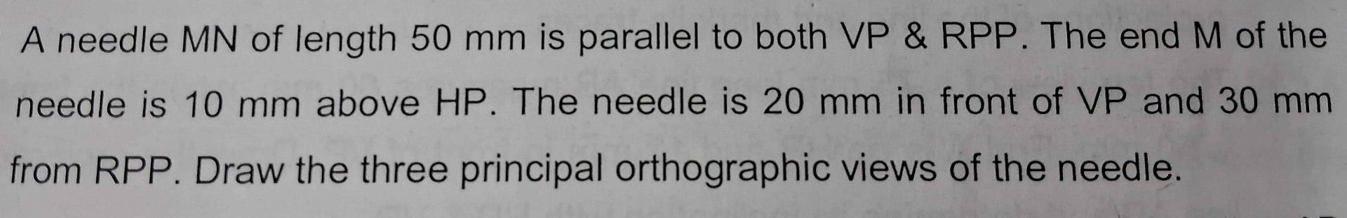 Solved A needle MN of length 50 mm is parallel to both VP \& | Chegg.com