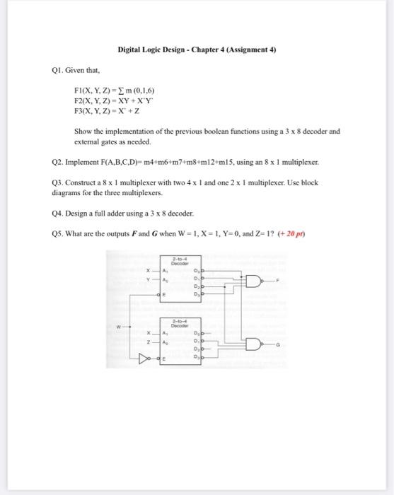 Solved Digital Logic Design - Chapter 4 (Assignment 4) QI. | Chegg.com