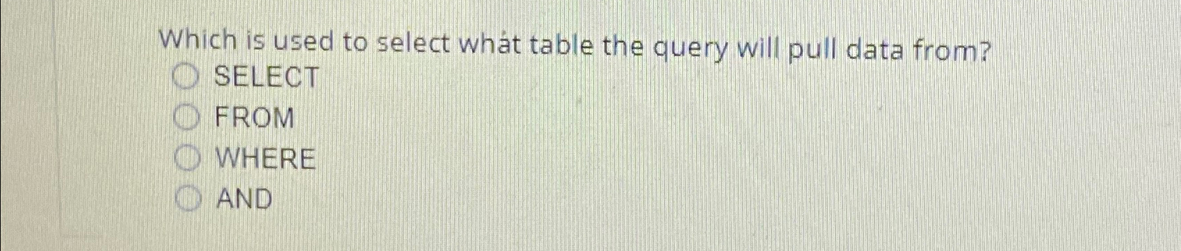 Solved Which is used to select what table the query will | Chegg.com