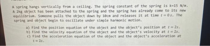 Solved A spring hangs vertically from a ceiling. The spring | Chegg.com