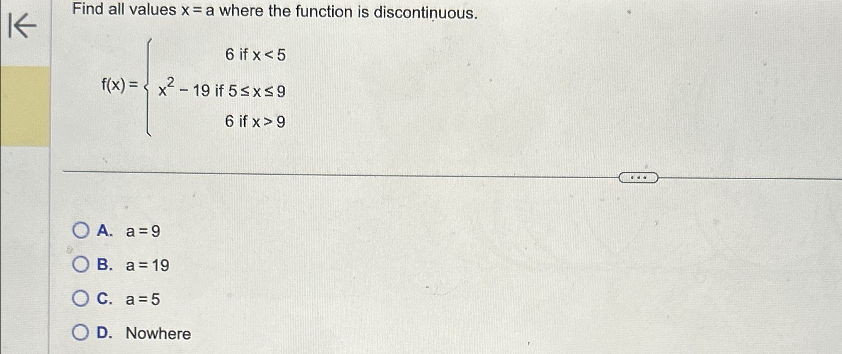 Solved Find all values x=a where the function is | Chegg.com