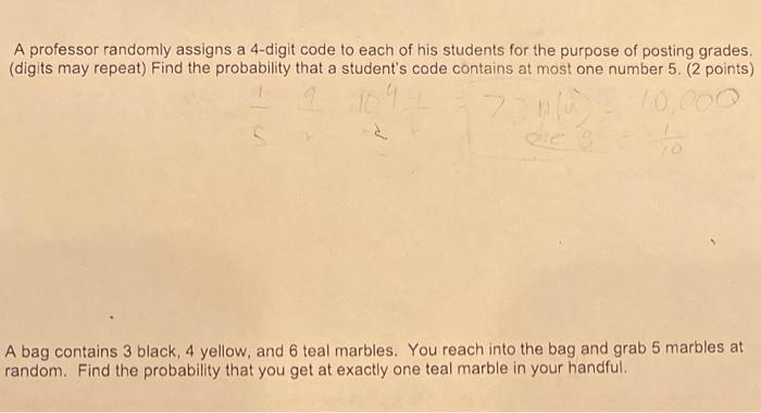 Solved A professor randomly assigns a 4-digit code to each | Chegg.com