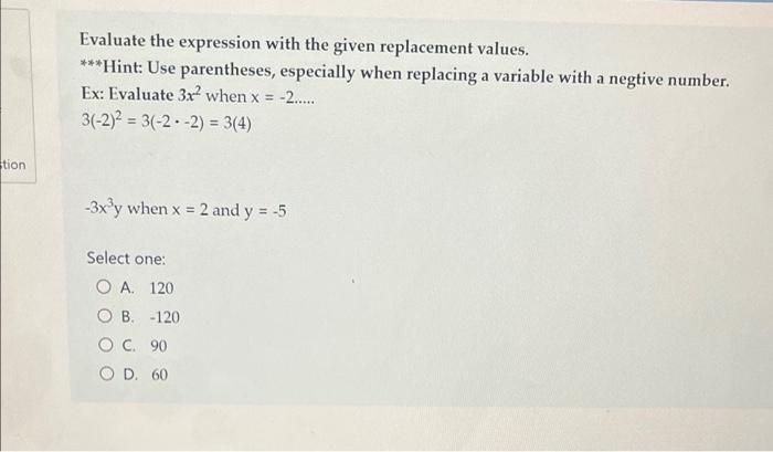 Solved Evaluate the expression with the given replacement | Chegg.com
