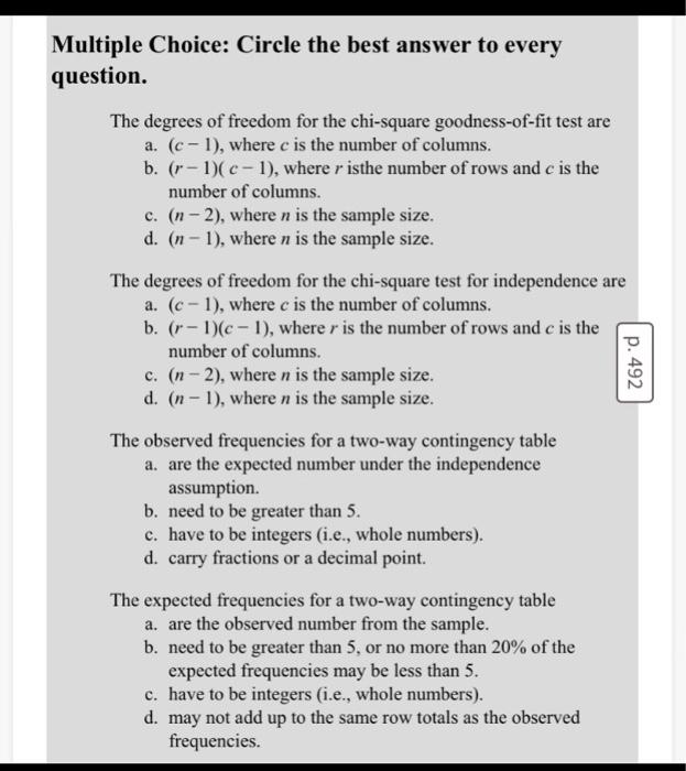 Solved p. 492 Multiple Choice: Circle the best answer to | Chegg.com